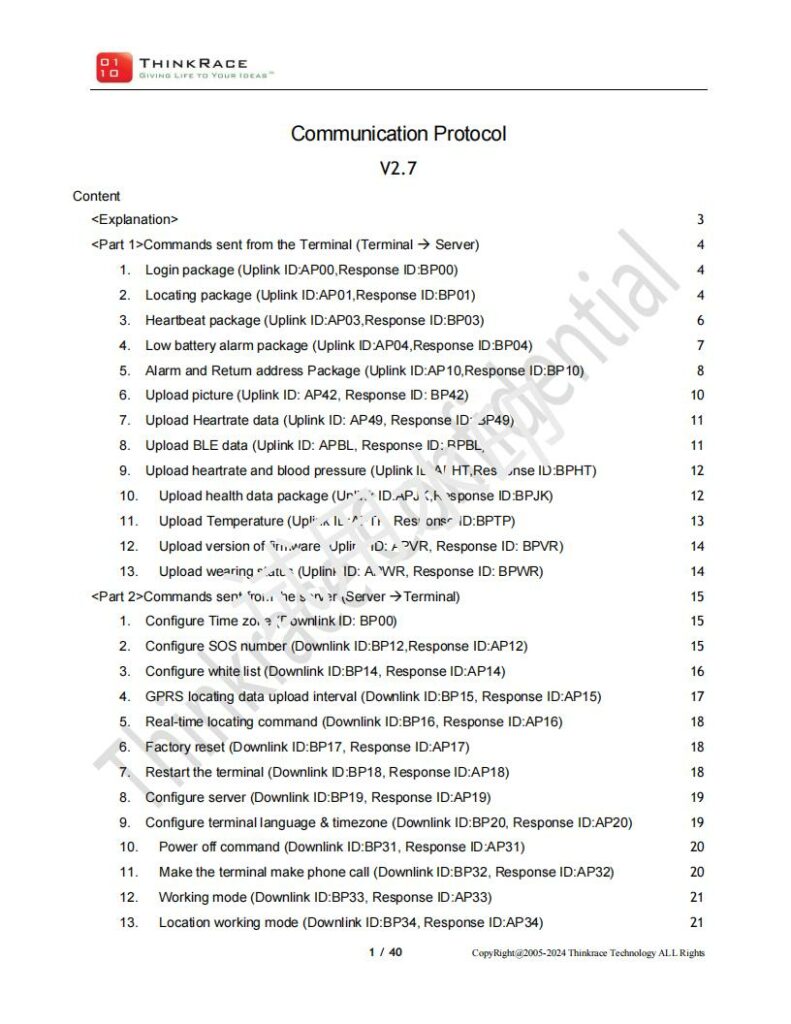 Thinkrace Smart Wearable Device Communication Protocol (English) Connects To GPS Positioning ...